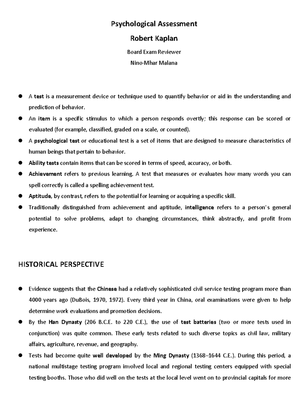 Psych Assessment Reviewer Kaplan - Psychological Assessment Robert ...