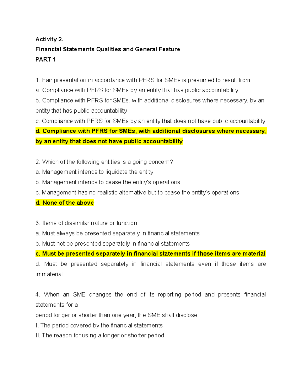 Financial Statements Qualities and General Feature PART 1 - Activity 2 ...