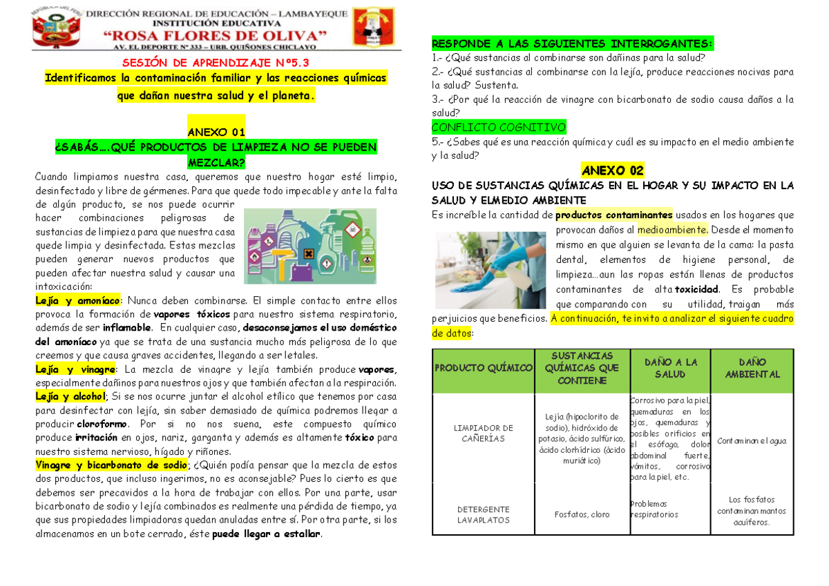 Anexo Sesión 5.3.CYT Tercer Grado - SESI”N DE APRENDIZAJE N∞5. Identificamos la contaminaciÛn ...