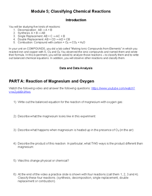 Module 5; Balancing Chemical Equations - Module 5: Balancing Chemical ...
