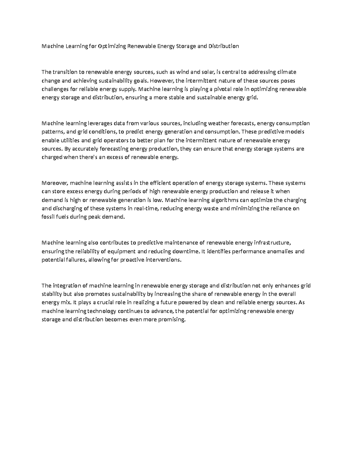 Machine Learning for Optimizing Renewable Energy Storage and ...