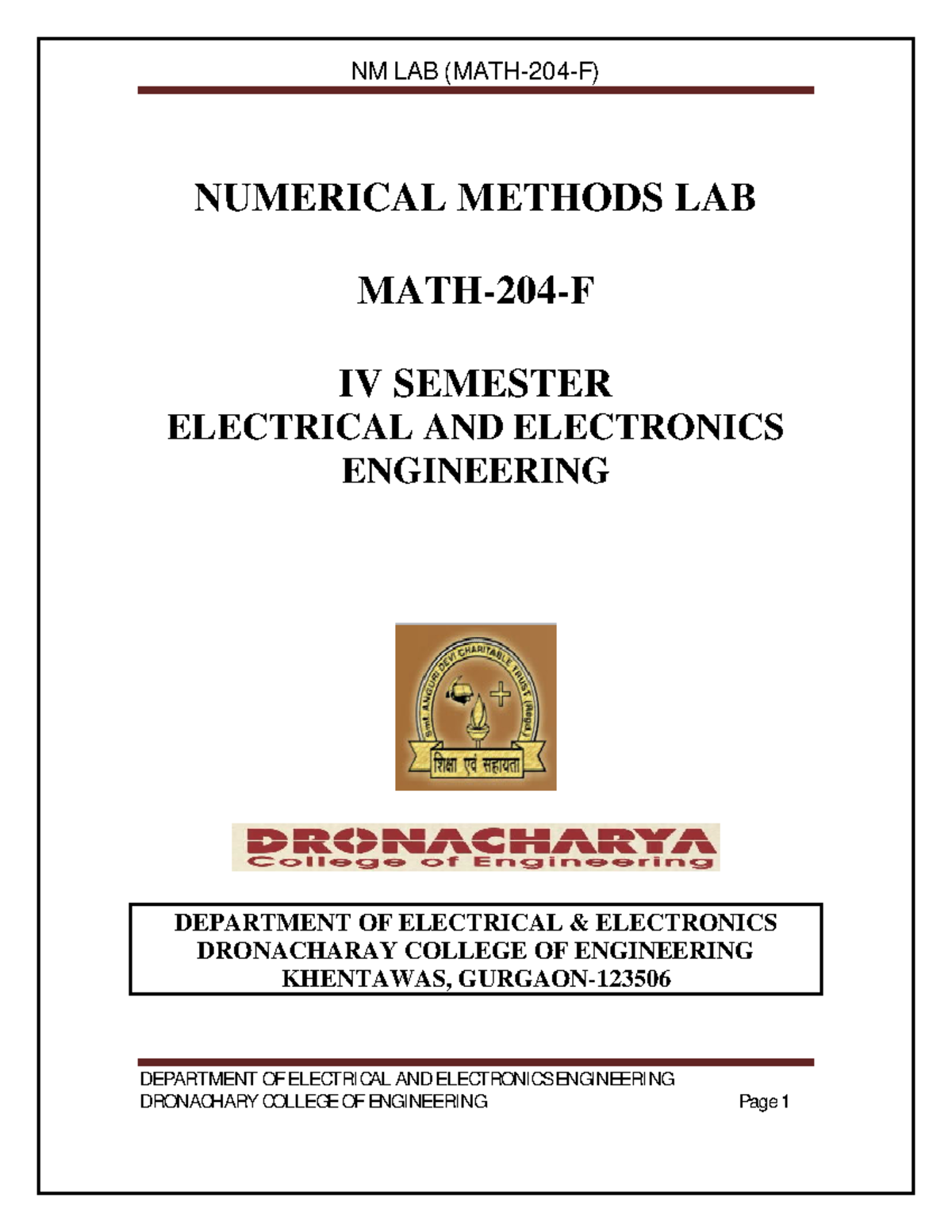 Numerical Methods Lab Math 204 F Department Of Electrical And Electronics Engineering