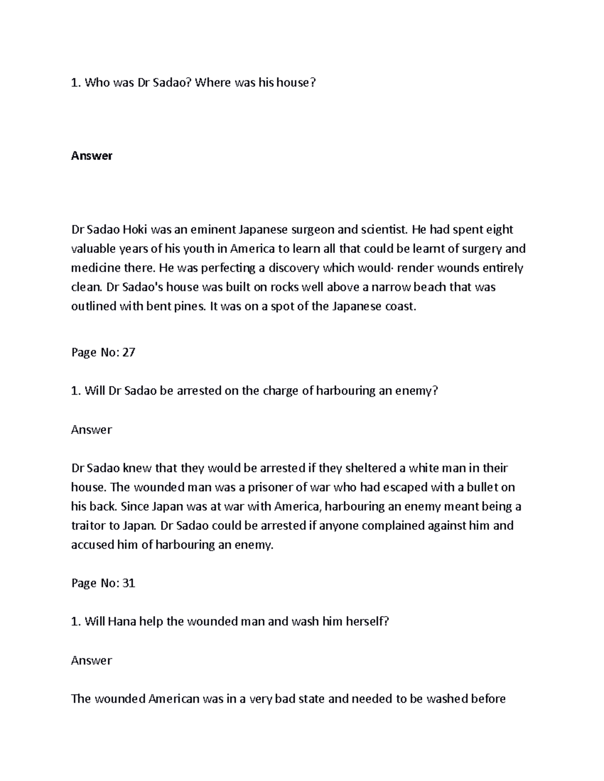 Document 32 - notesa - Who was Dr Sadao? Where was his house? Answer Dr ...