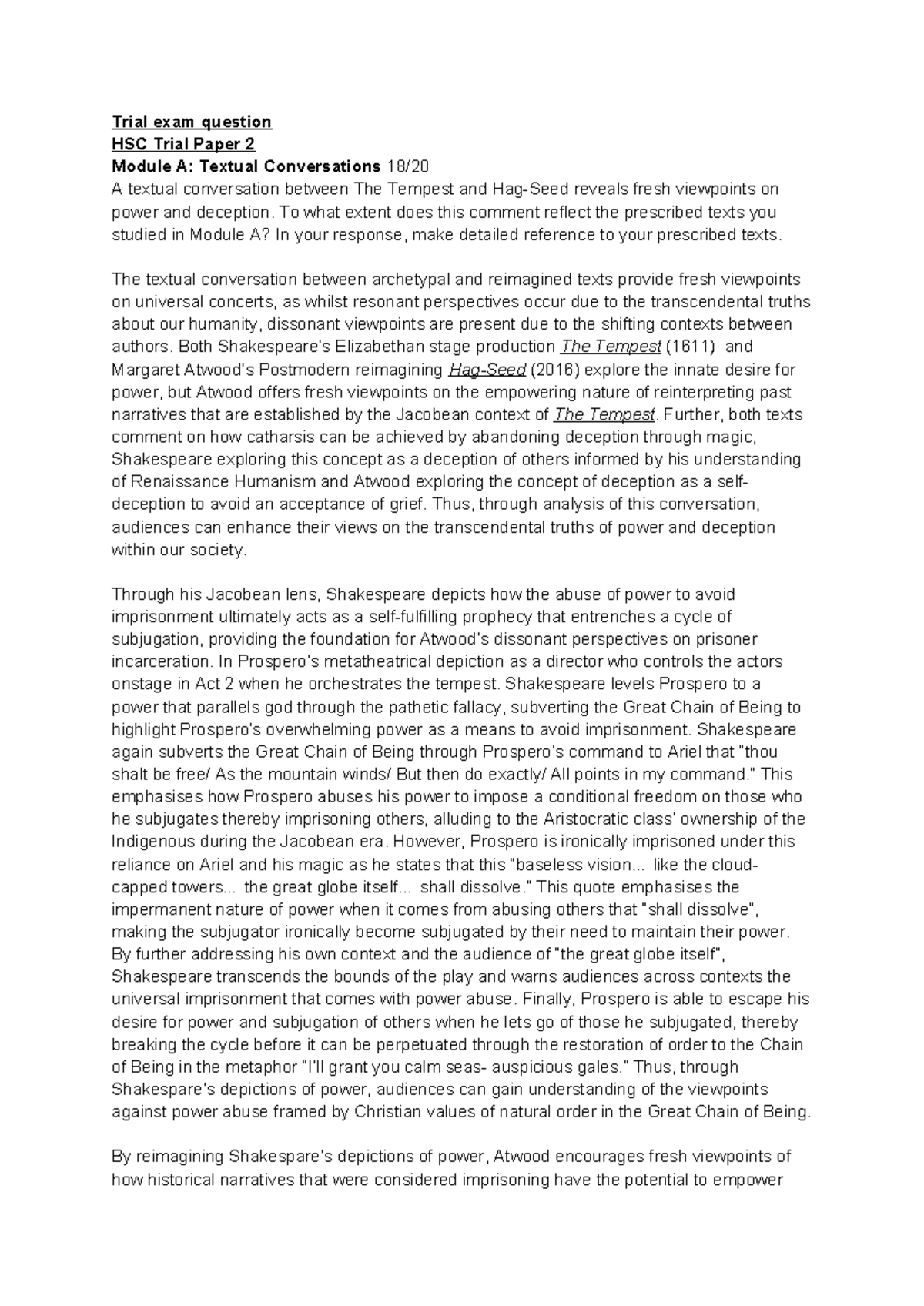 18/20 Trial exam module a question tempest/hag-seed - Trial exam ...