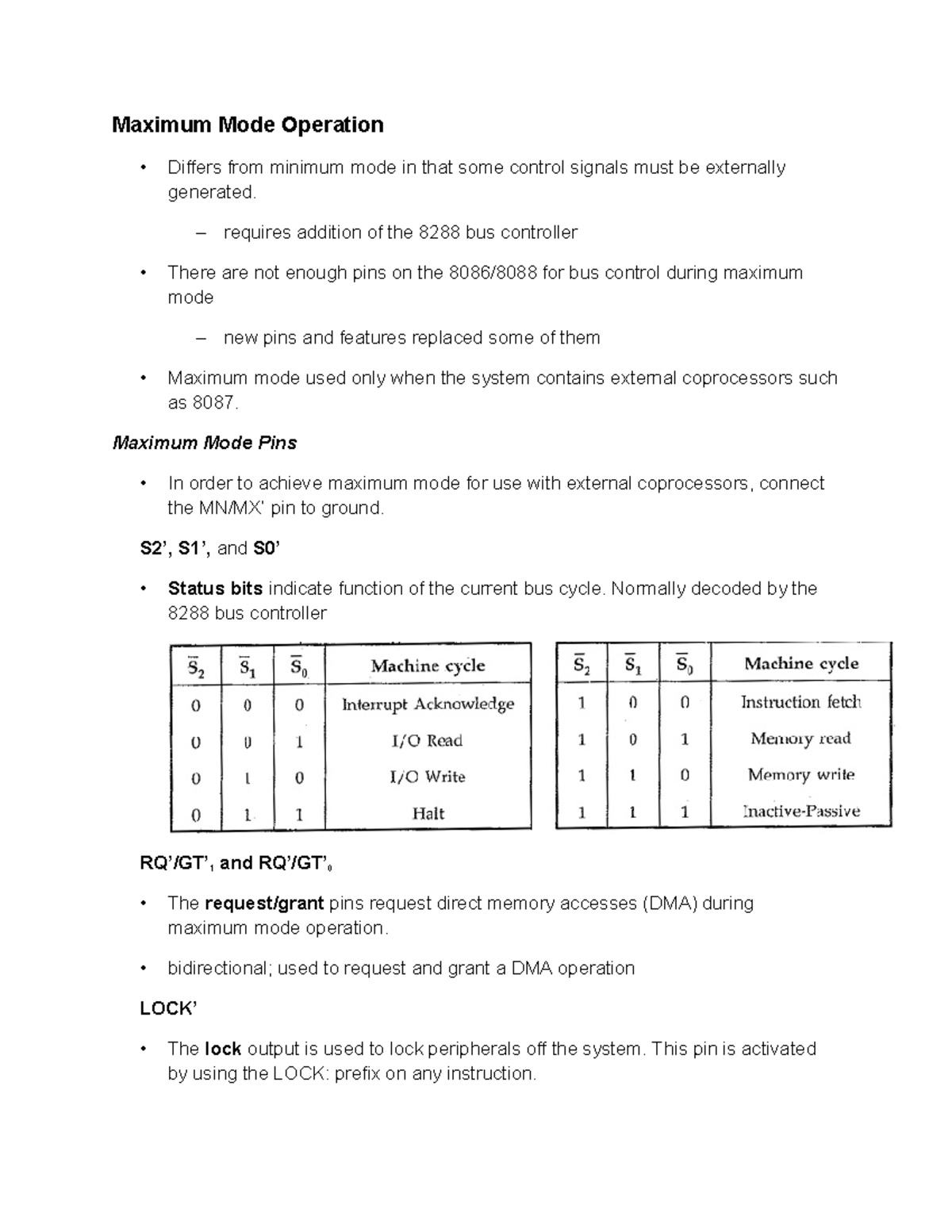 Max Mode Operation Maximum Mode Operation • Differs From Minimum Mode