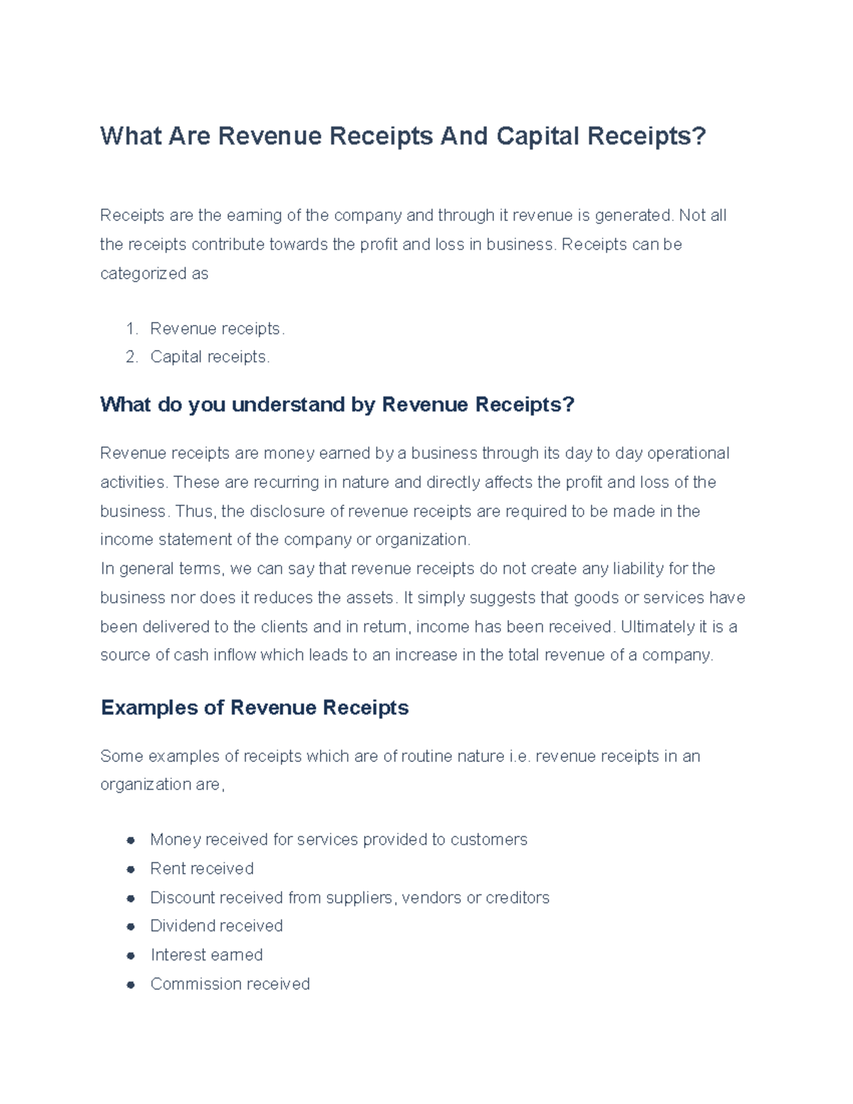 What Are Revenue Receipts And Capital Receipts - Not all the receipts ...