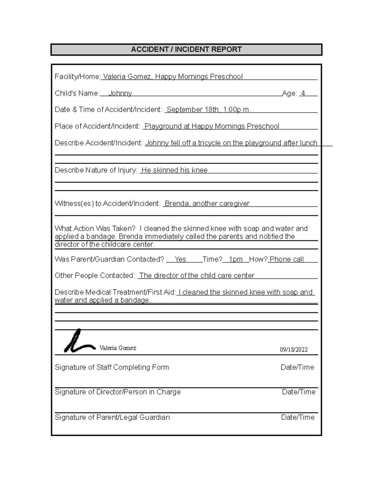Accident Report Form ECE P5 - ACCIDENT / INCIDENT REPORT Facility/Home ...
