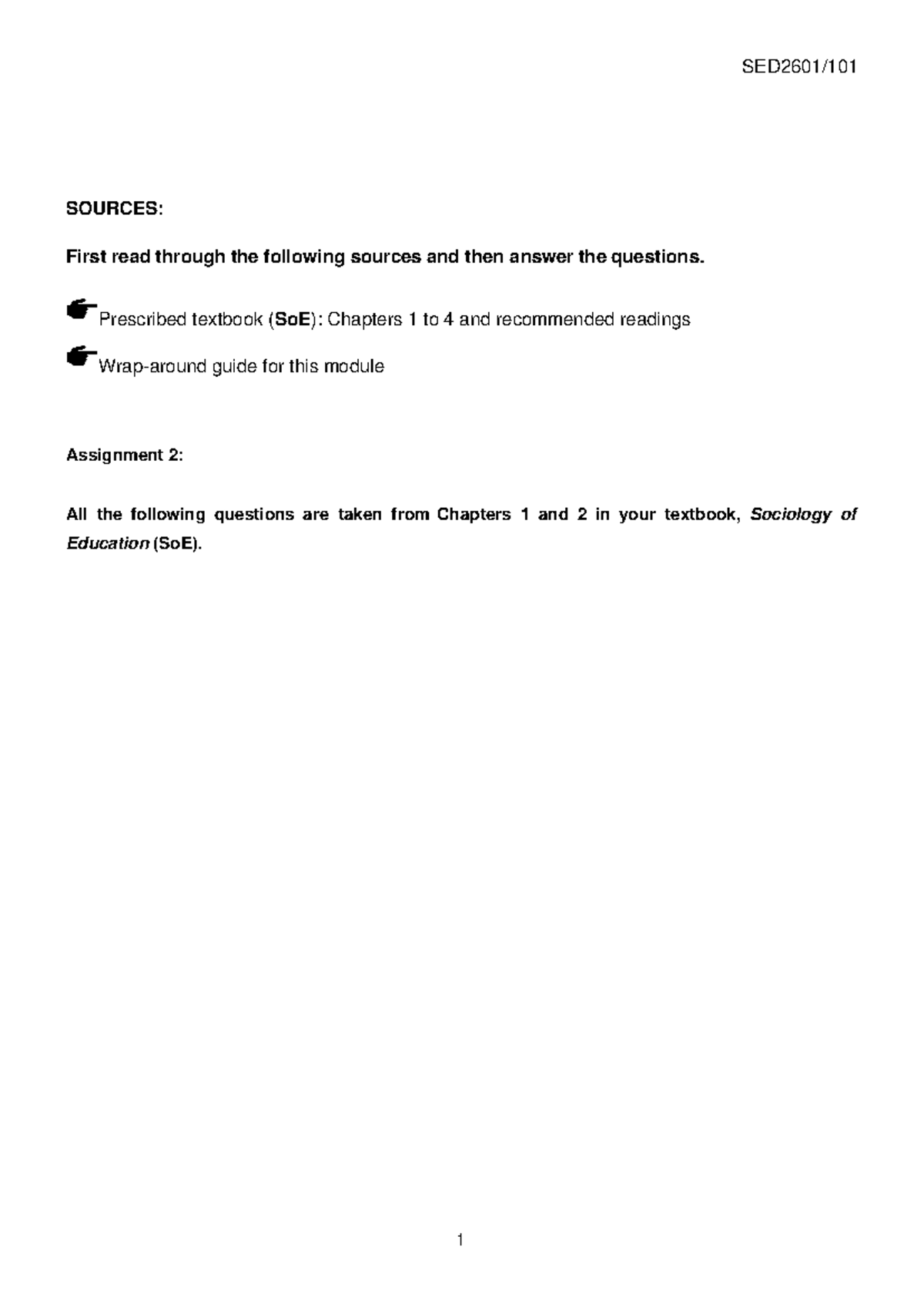 SED2601 AQ2 - this is the question paper for seciology of educatition ...