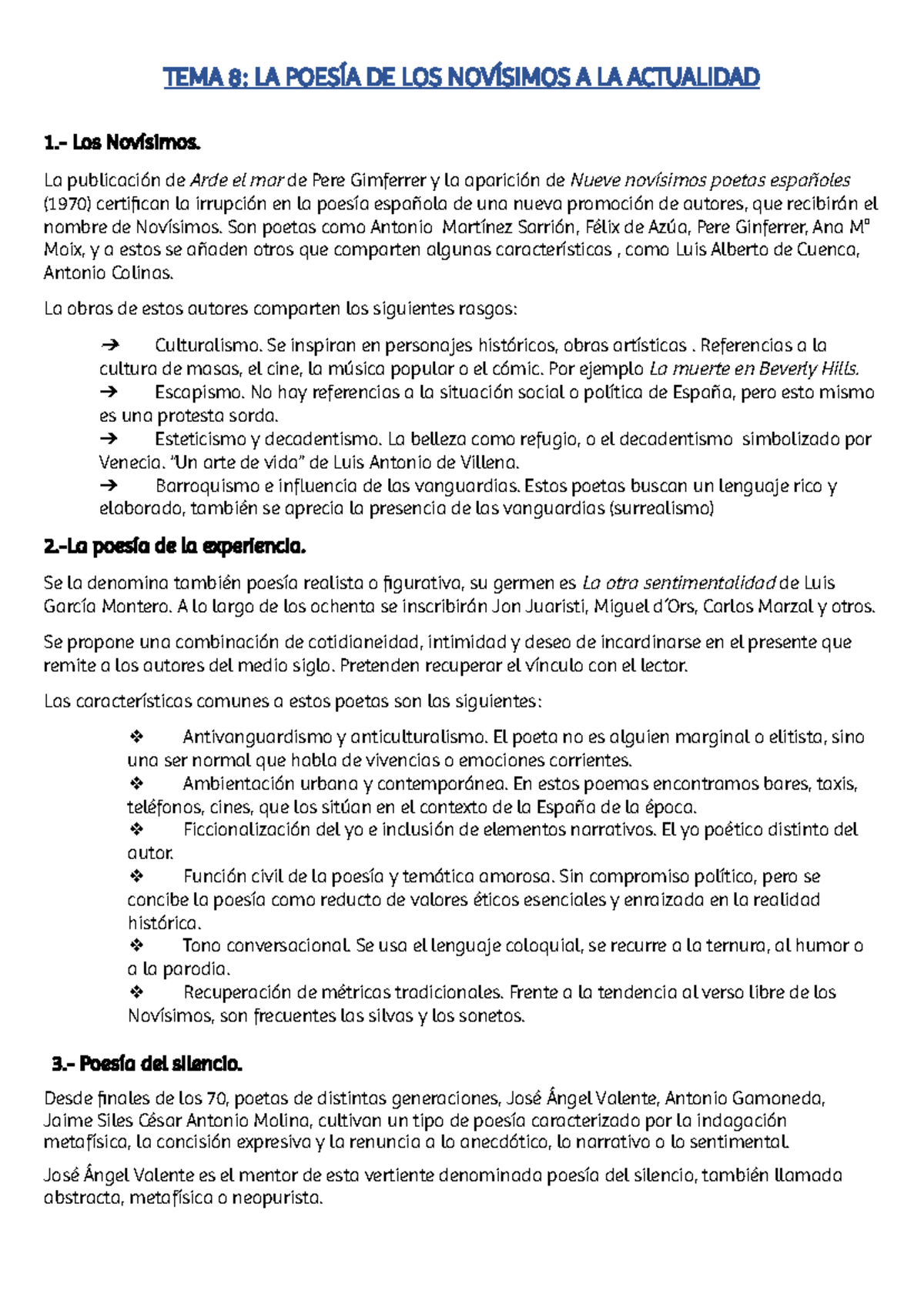 TEMA 8 - Tema 8 literatura - TEMA 8: LA POESÍA DE LOS NOVÍSIMOS A LA ...