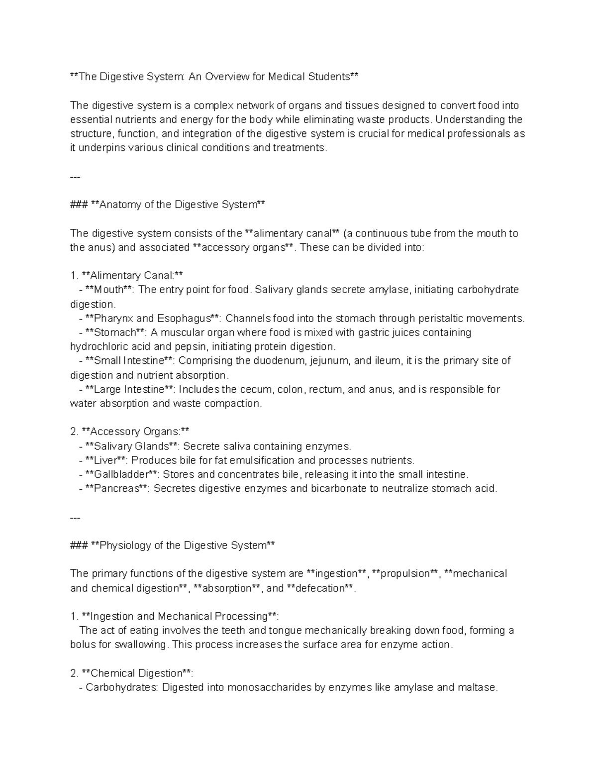 **The Digestive System An Overview for Medical Students ...