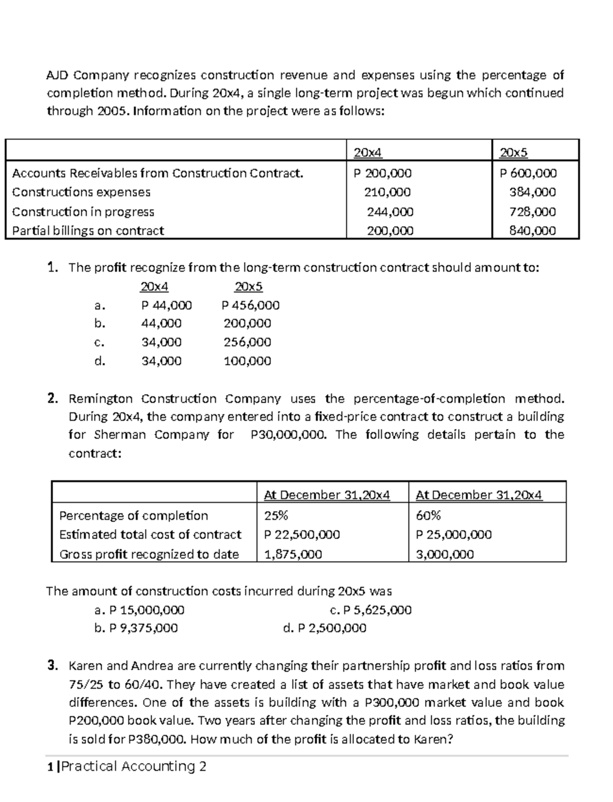 Practical Accounting 2 SIR Salva - AJD Company recognizes construction ...