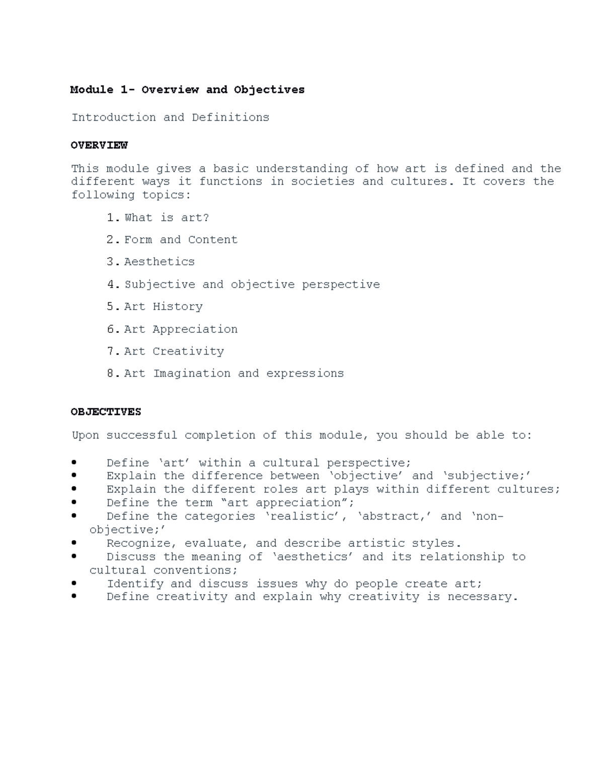 Module-1 - good - Module 1- Overview and Objectives Introduction and ...