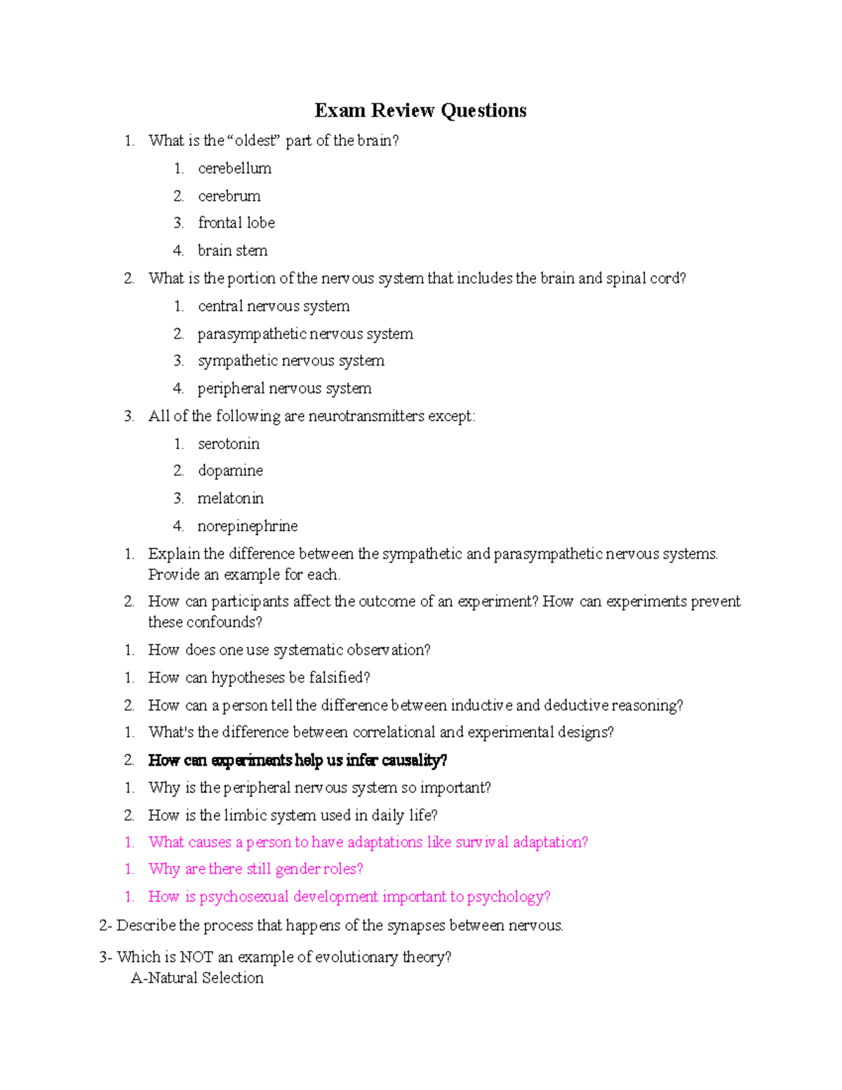 Exam 1 Study Questions - more help for the first exam in the class ...
