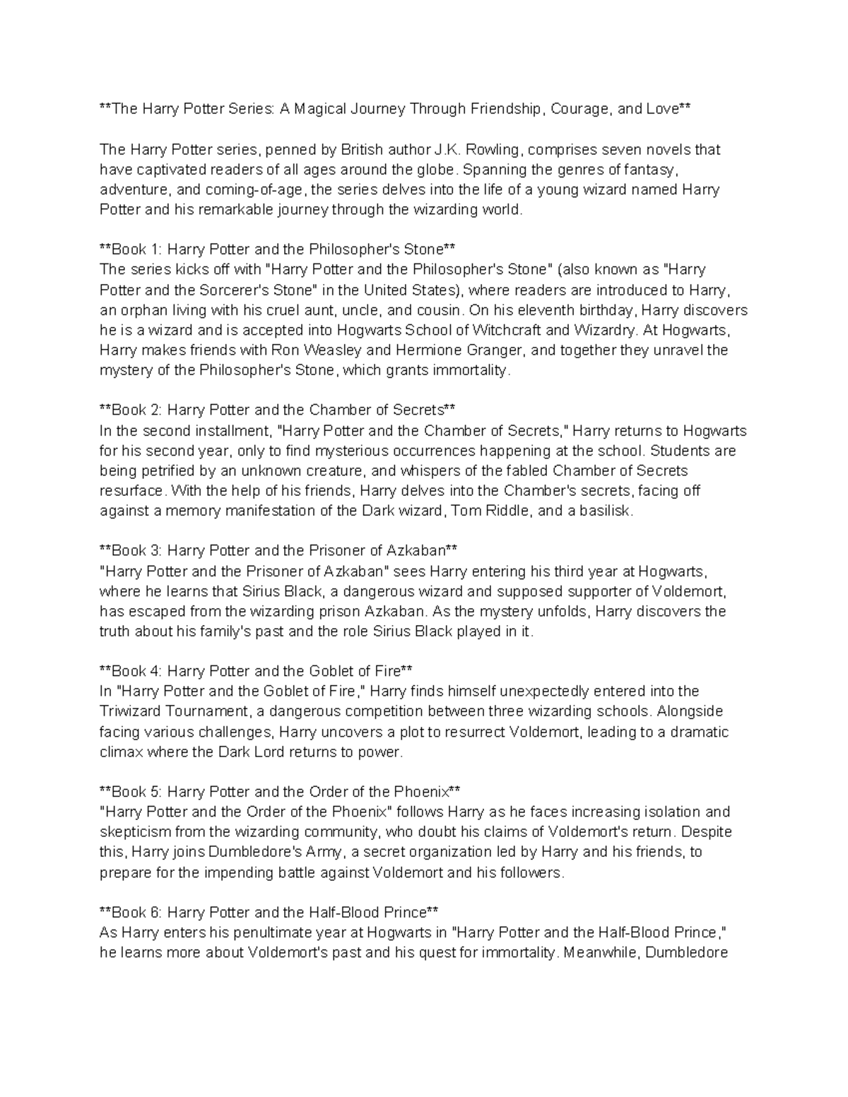 Harry potter essay - The Harry Potter Series: A Magical Journey Through ...