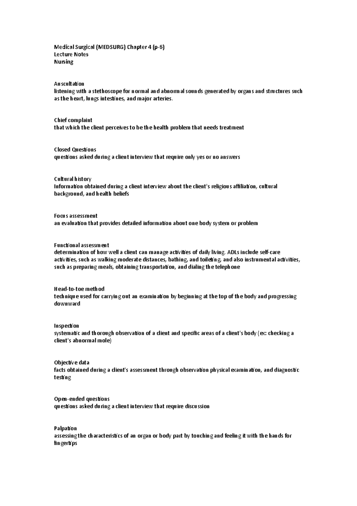 Medical Surgical chapter 4 p-6 - Medical Surgical (MEDSURG) Chapter 4 ...