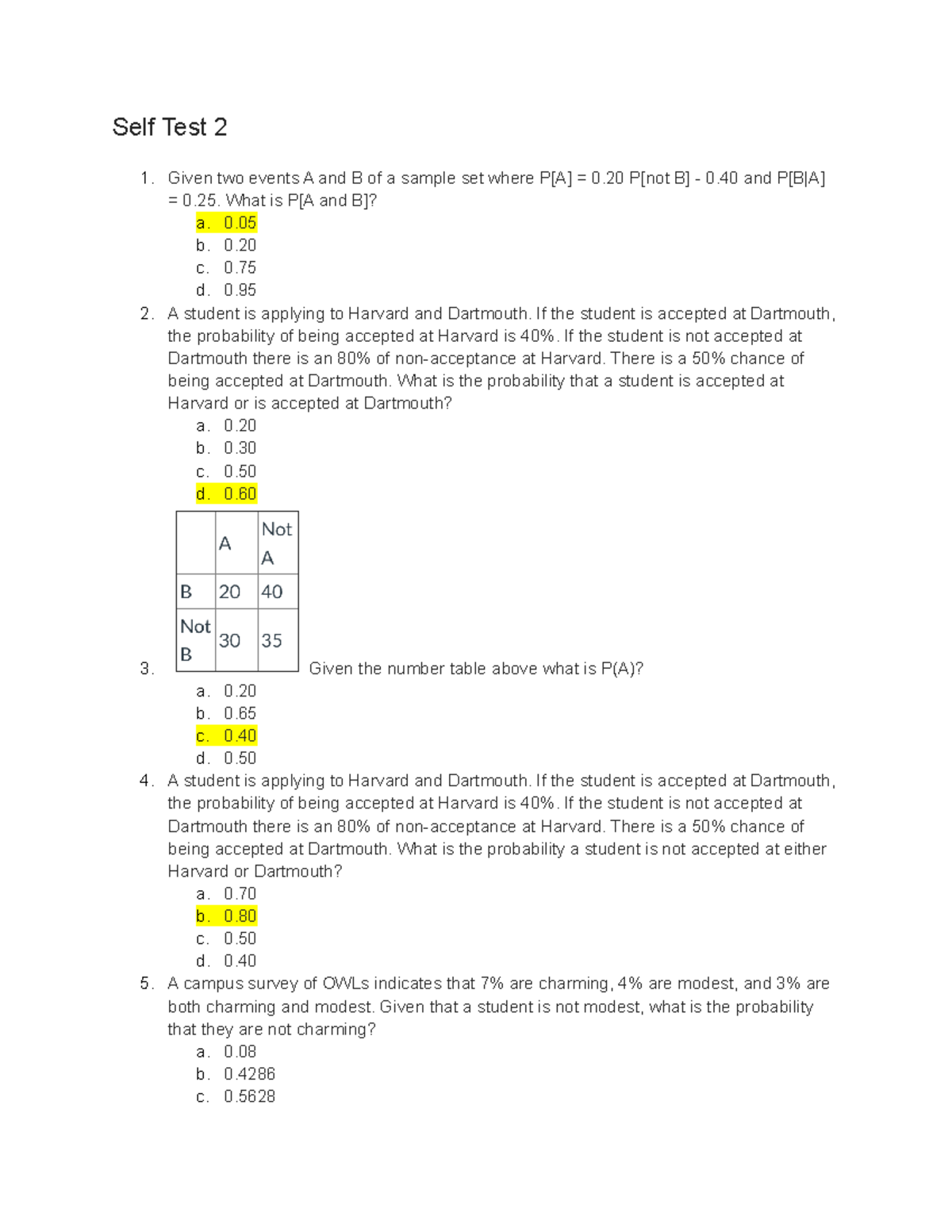 Self Test 2 - Self-test practice problems with the correct answer ...