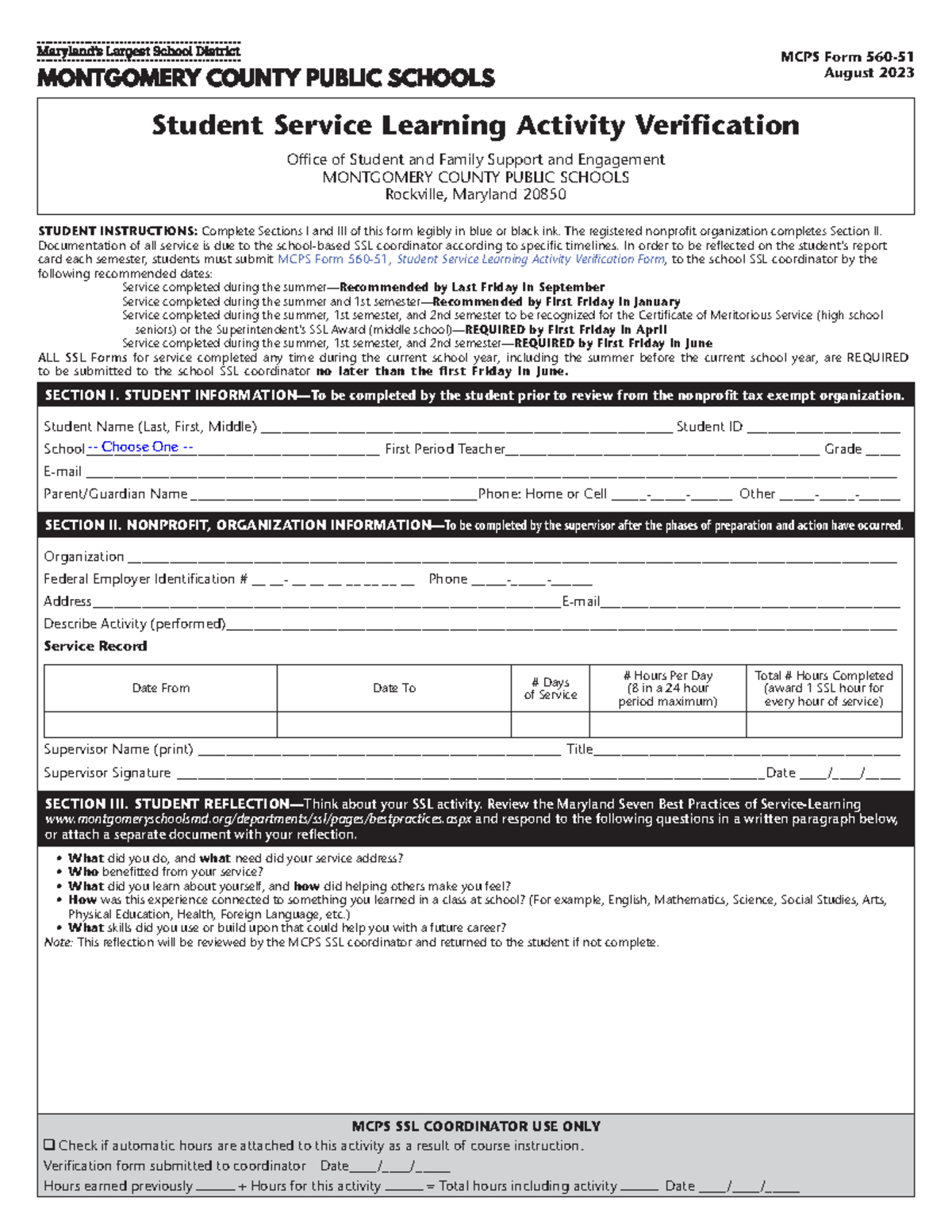 560-51 - SSL - STUDENT INSTRUCTIONS: Complete Sections I and III of ...