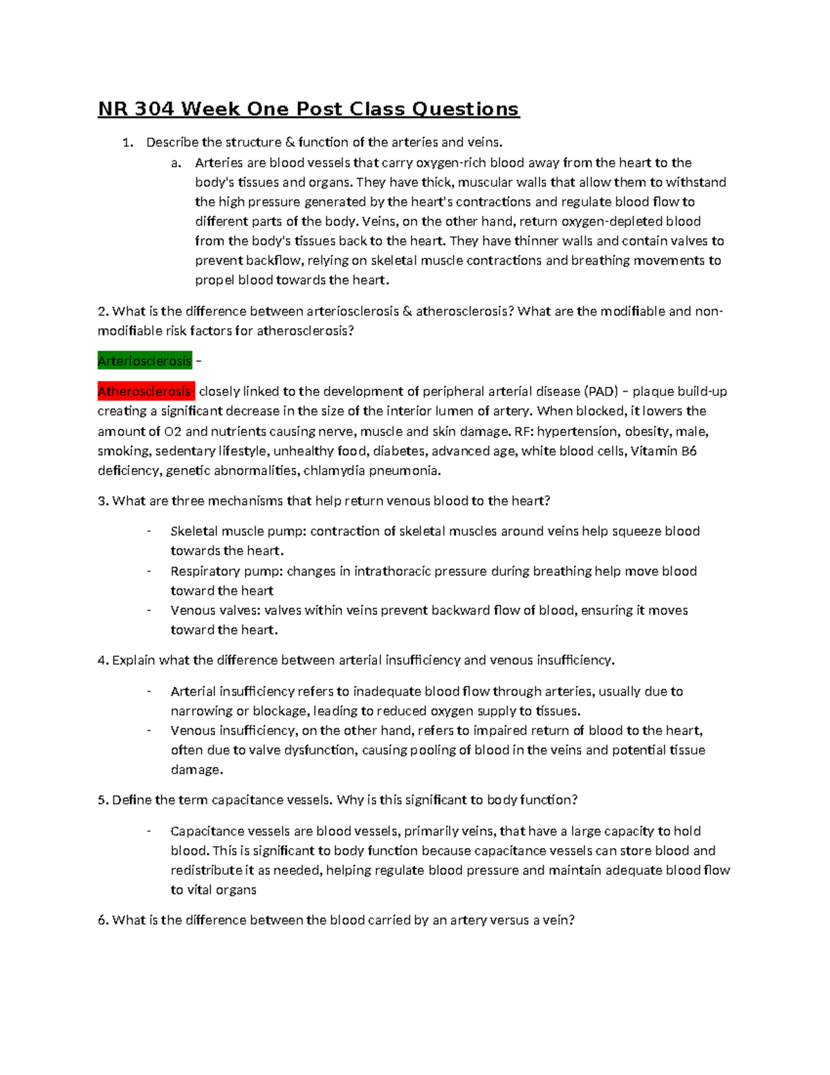Week 1 Pre-Lecture Questions - NR 304 Week One Post Class Questions Describe the structure ...