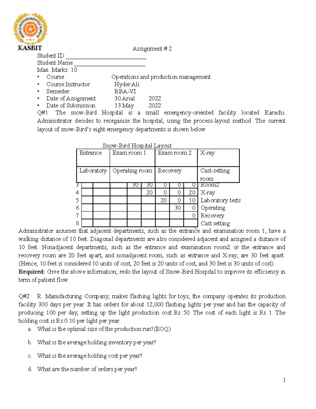 A 2 OPM - Operation Production Management, Assignment no. 2. Question answers of class ...