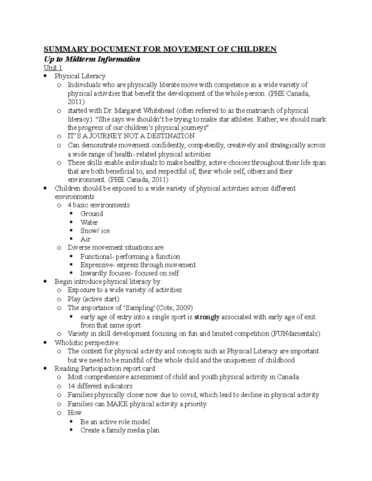 Summary Document FOR Movement OF Children - SUMMARY DOCUMENT FOR ...
