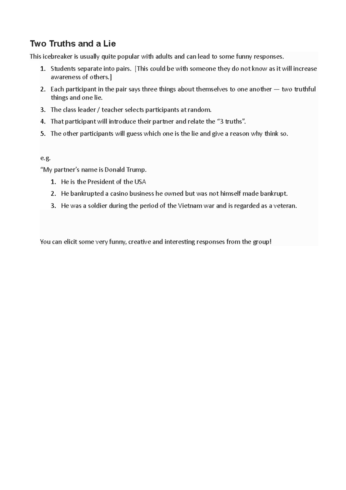 Activity 1.2 Two Truths and a Lie - Two Truths and a Lie This ...