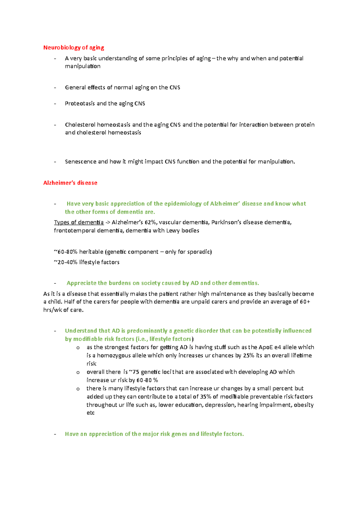 Neuro mini test 4 - Neurobiology of aging A very basic understanding of ...