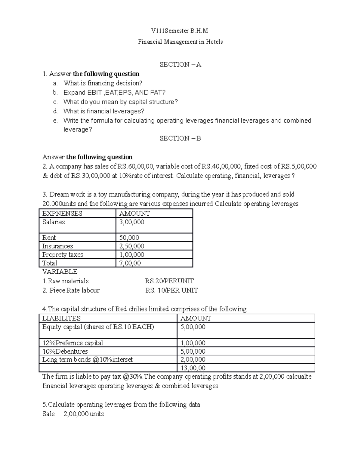8 Semsterbhm SCHM module 2 - V111Semester B.H Financial Management in ...