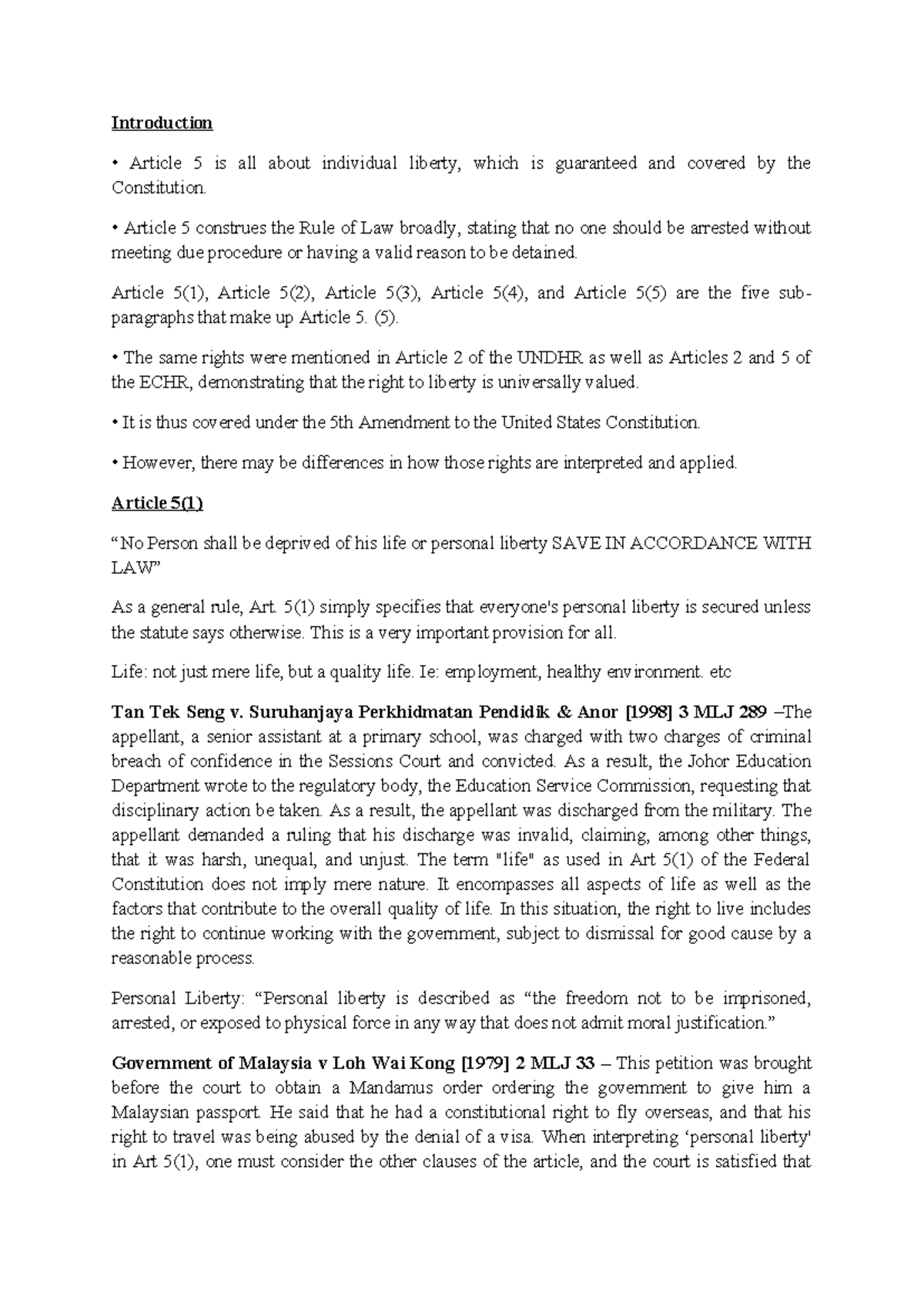 Article 5 (Paraphrased) - Introduction Article 5 is all about ...