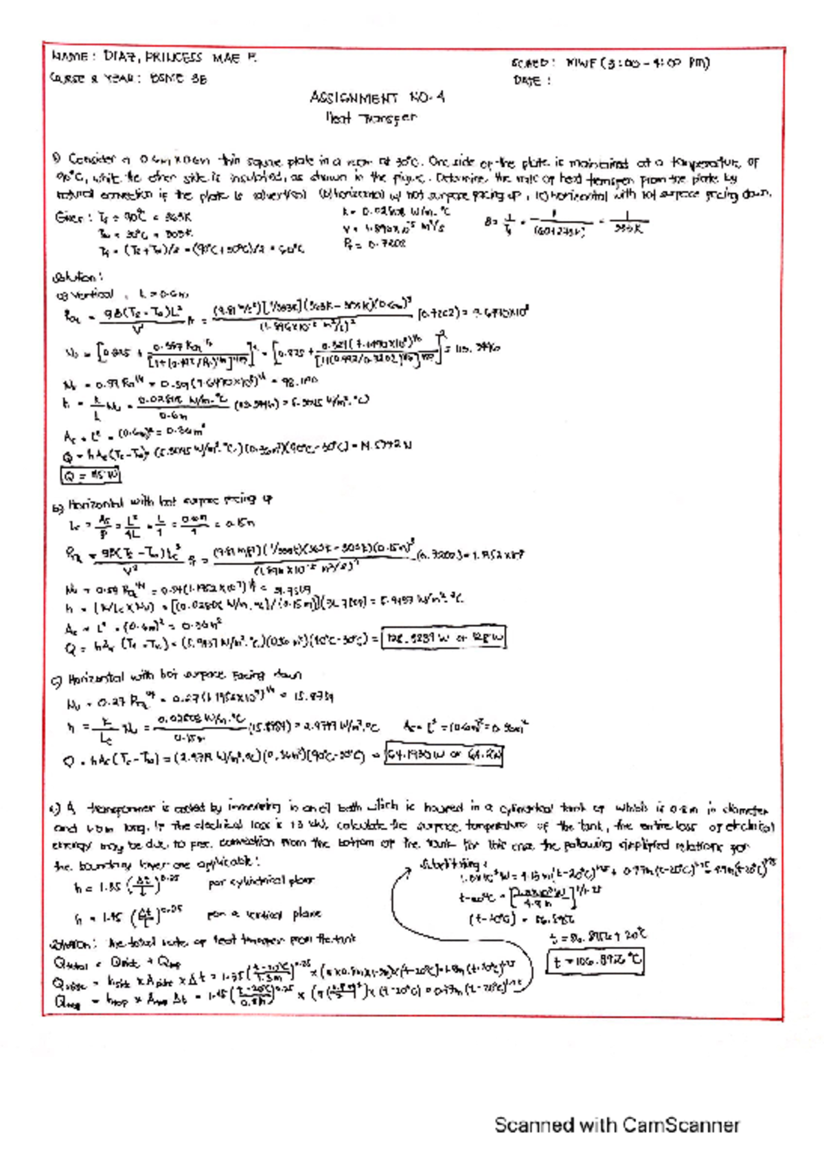 Heat Transfer Assignment No - Mechanical Engineering - NVSU - Studocu