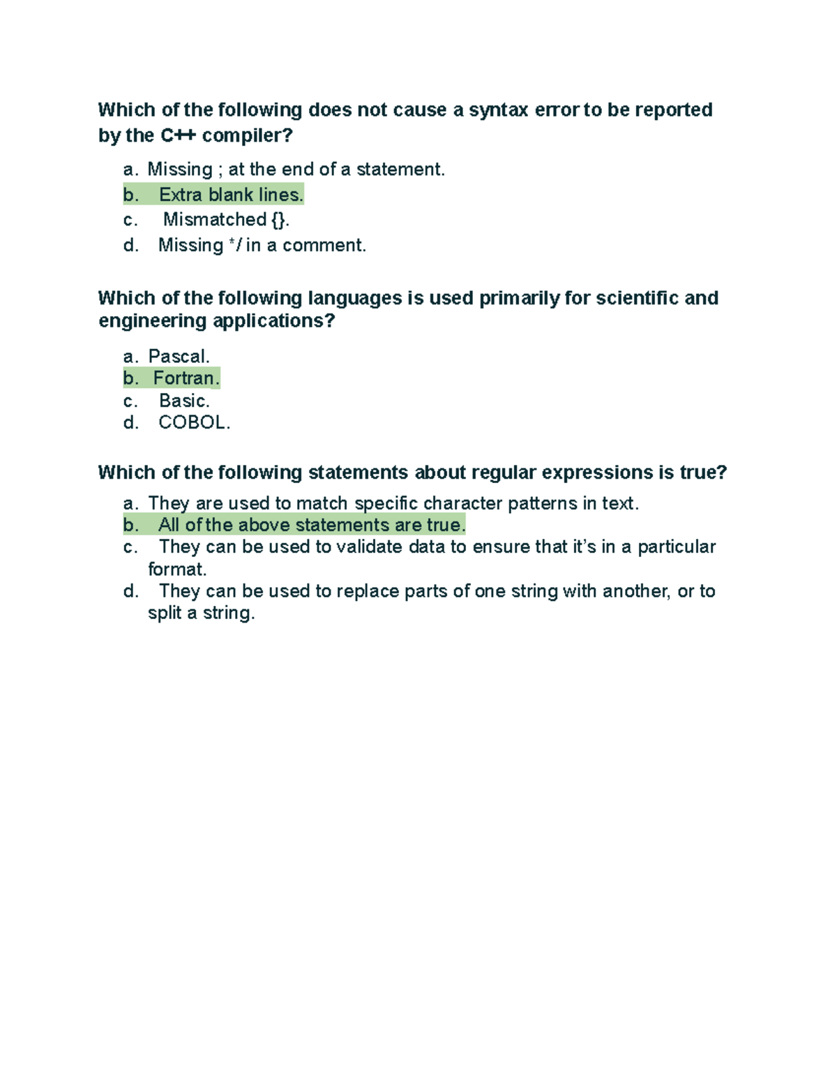 CISP 400 3 - Quiz - Which of the following does not cause a syntax ...