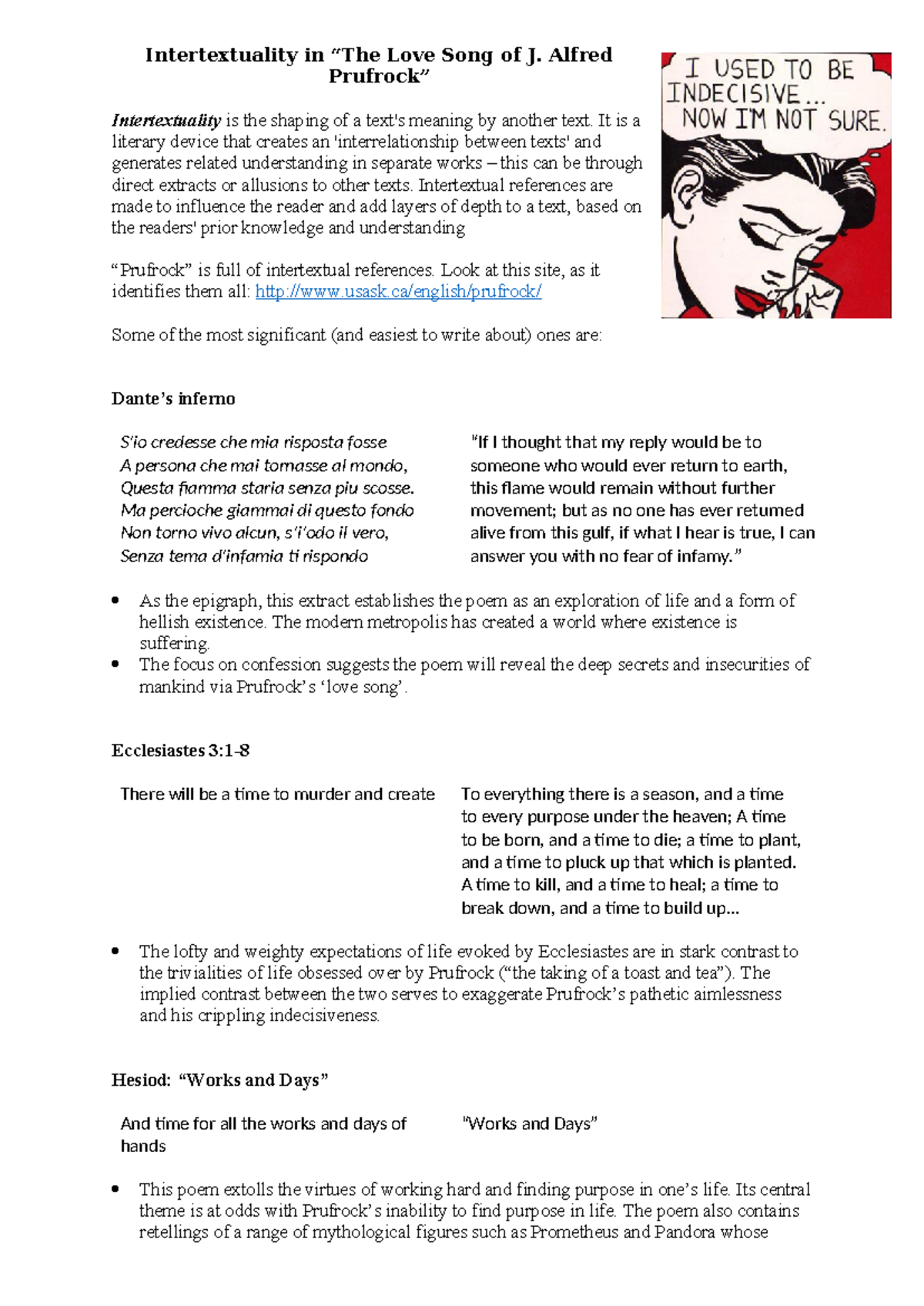 Intertextuality in Prufrock - Intertextuality in “The Love Song of J ...