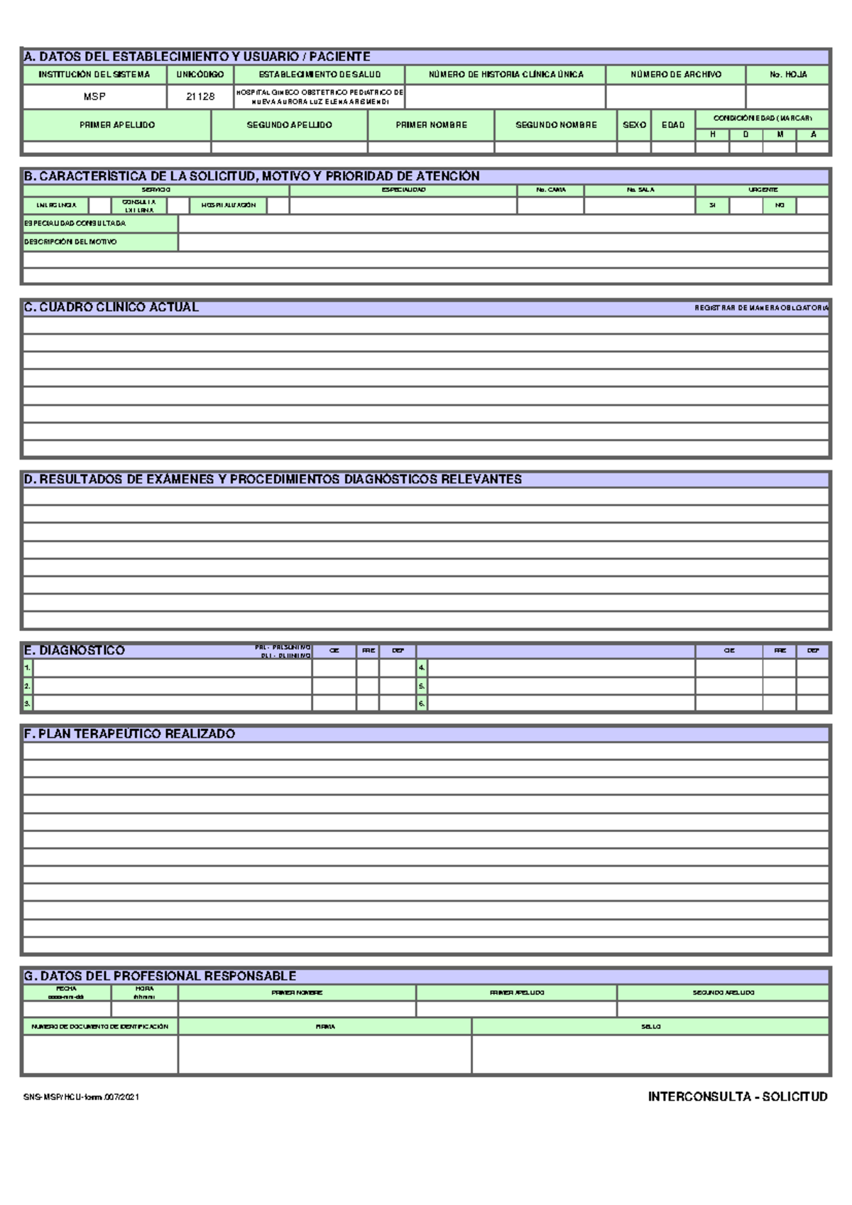 6.- Formulario Interconsulta 007 - 1. 4. 2. 5. 3. 6. SERVICIO ...