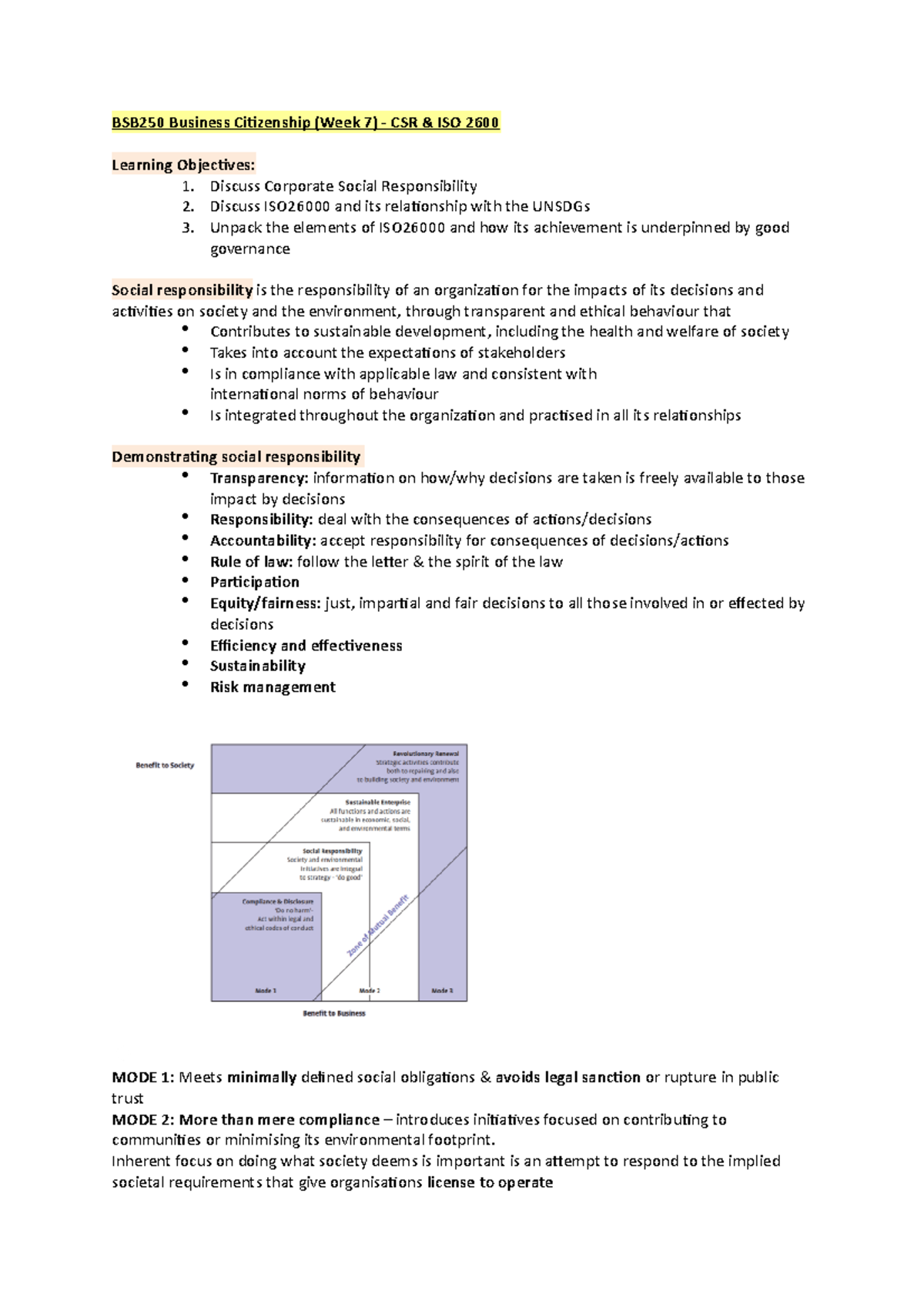 BSB250 - L7 - BSB250 Business Citizenship (Week 7) - CSR & ISO 2600 ...