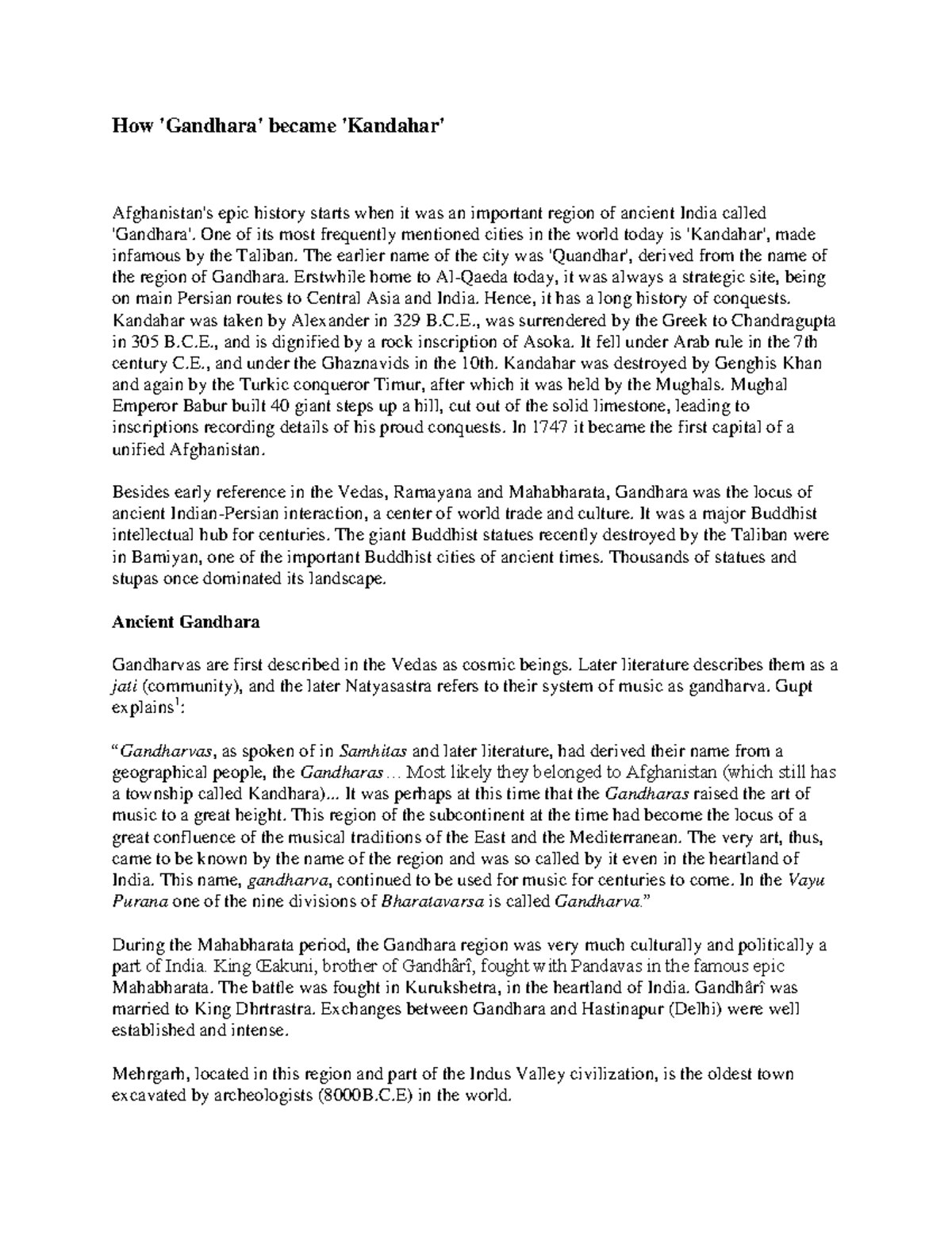 The Evolution of Gandhara to Kandahar: Tracing the Historical and ...