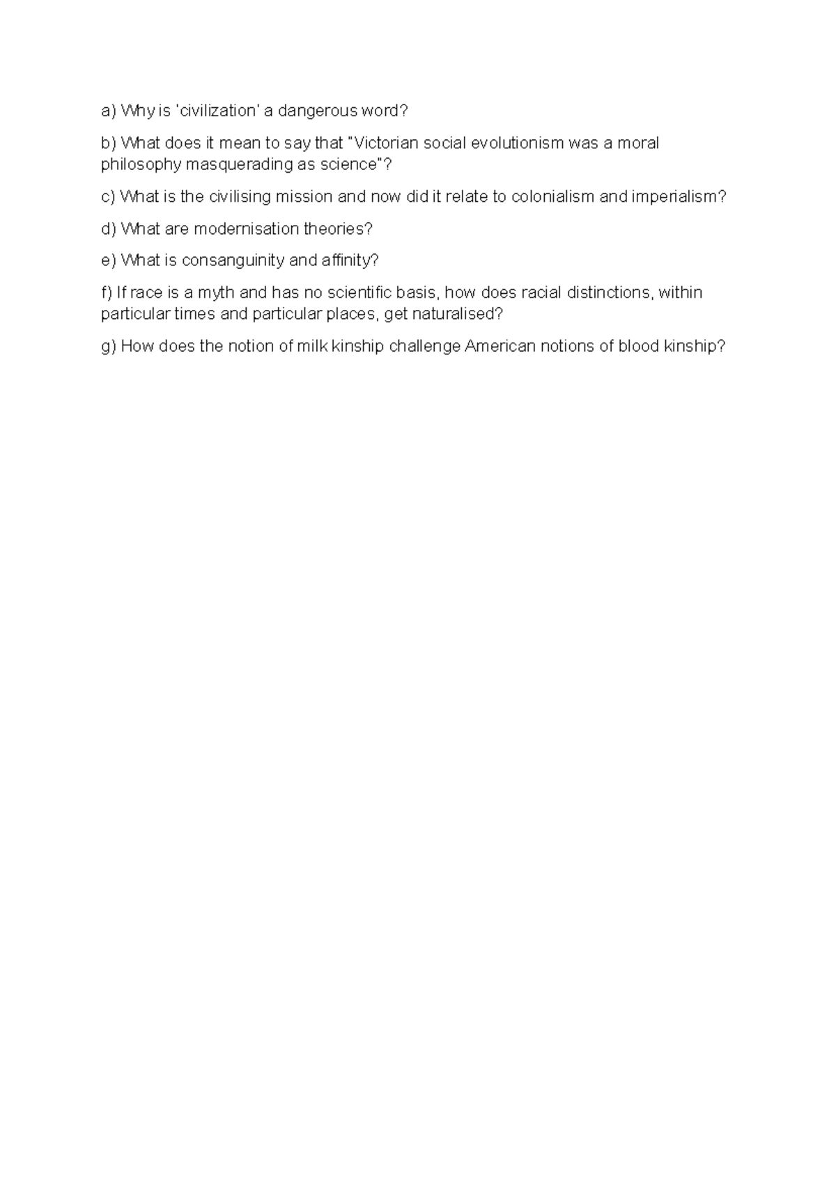tutorial week 6 questions and answers - a) Why is ‘civilization’ a ...