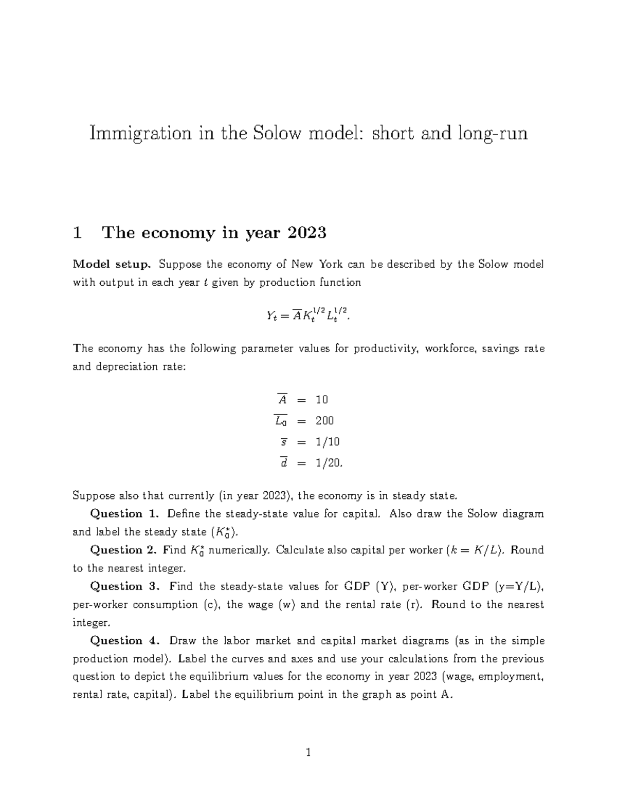 Solow immigrationdynamics ECON 201 Review Questions - Immigration in ...