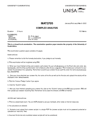 Exam Practice Question Papers Complex Analysis - ComplexVariables Master's ...