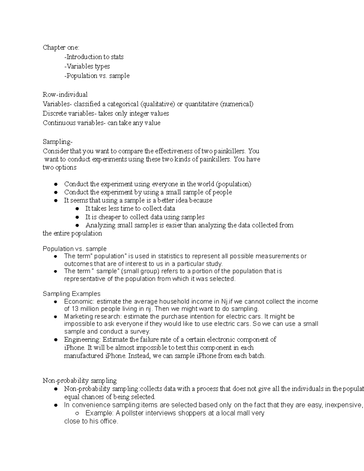 Stats notes - Chapter one: -Introduction to stats -Variables types ...