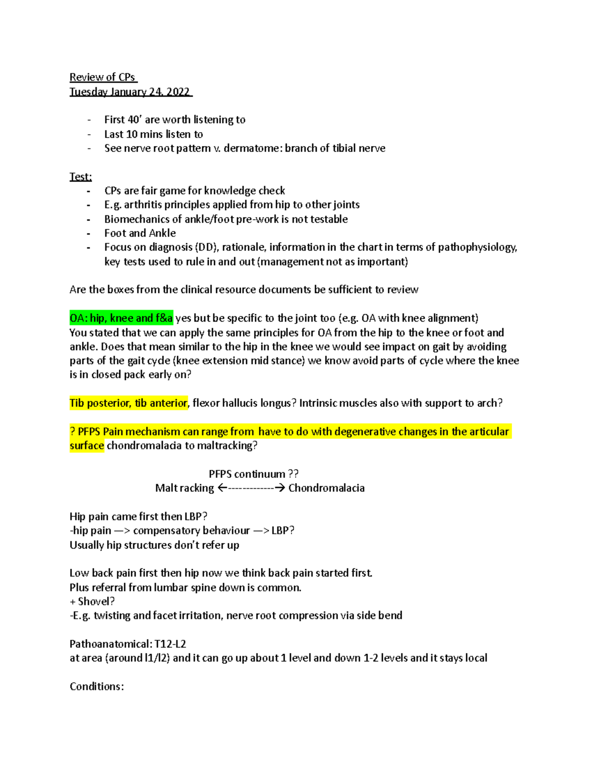Review of CPs - clinical practice examples - Review of CPs Tuesday ...