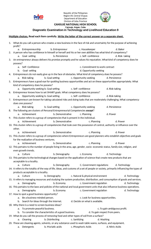 Cookery 9 q2 - test questionnaire - Republic of the Philippines ...