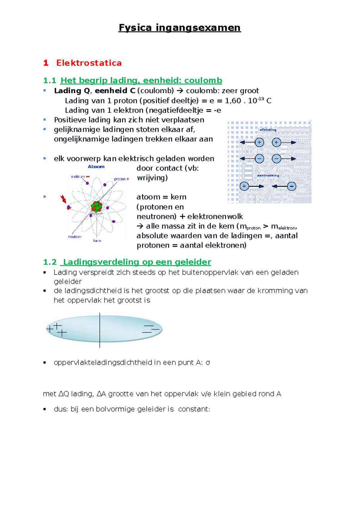 Samenvatting-Fysica - Fysica - 1 Elektrostatica 1 Het begrip lading ...