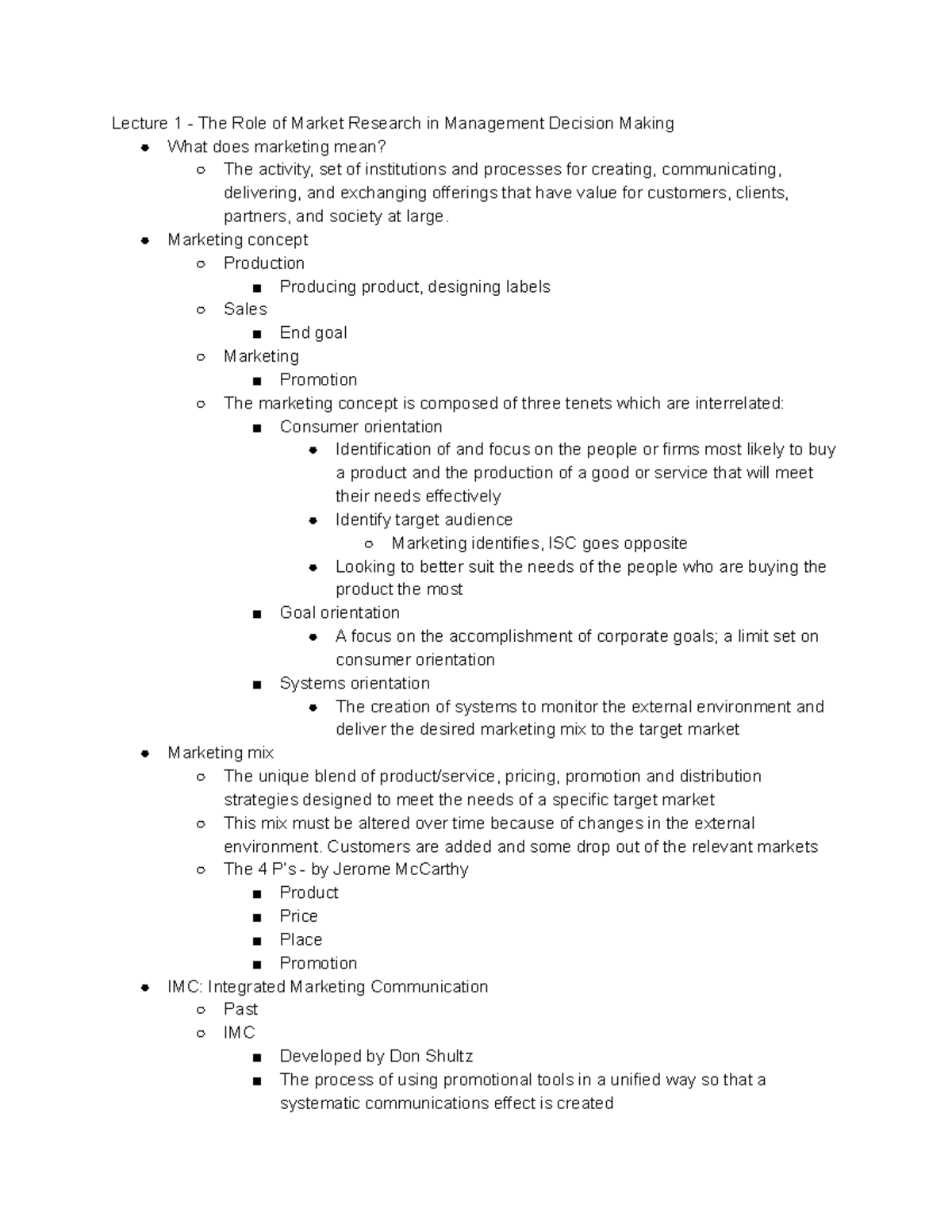 ISC 321 Notes Part 1 - Lecture 1 - The Role of Market Research in ...