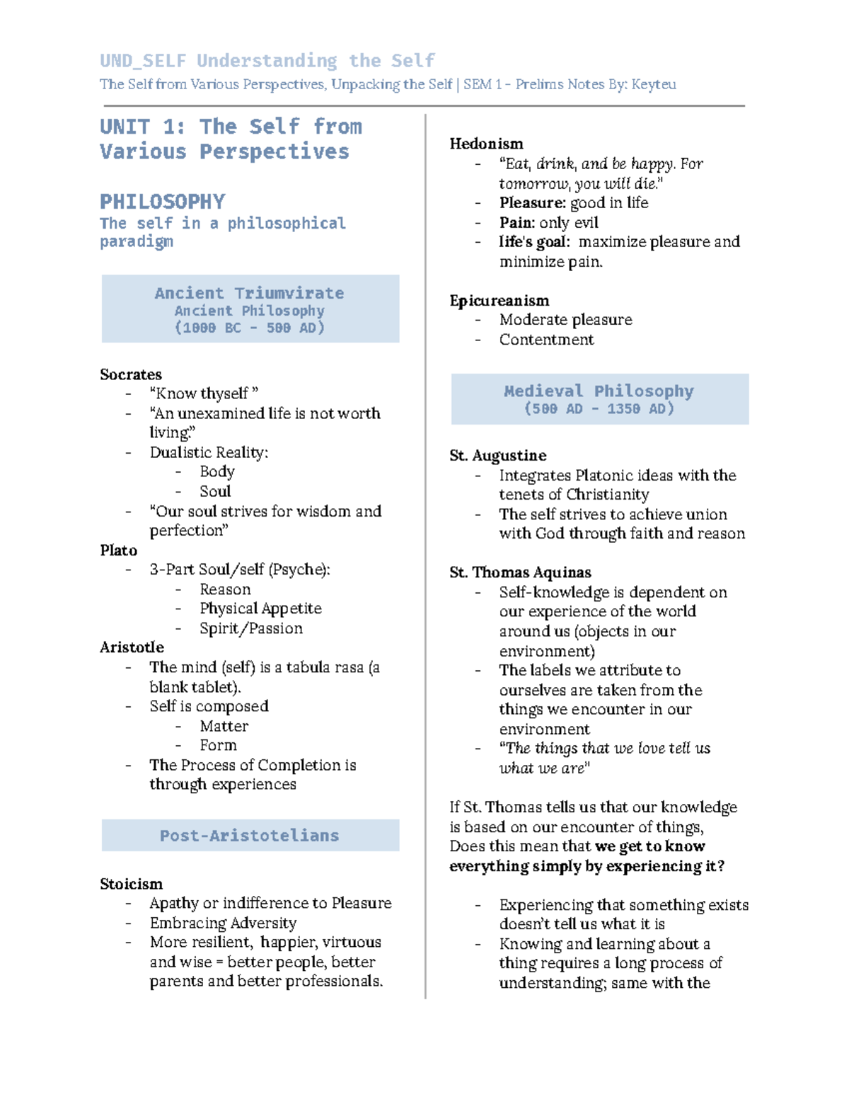UND SELF Understanding the Self SEM 1 - Prelims - The Self from Various Perspectives, Unpacking ...