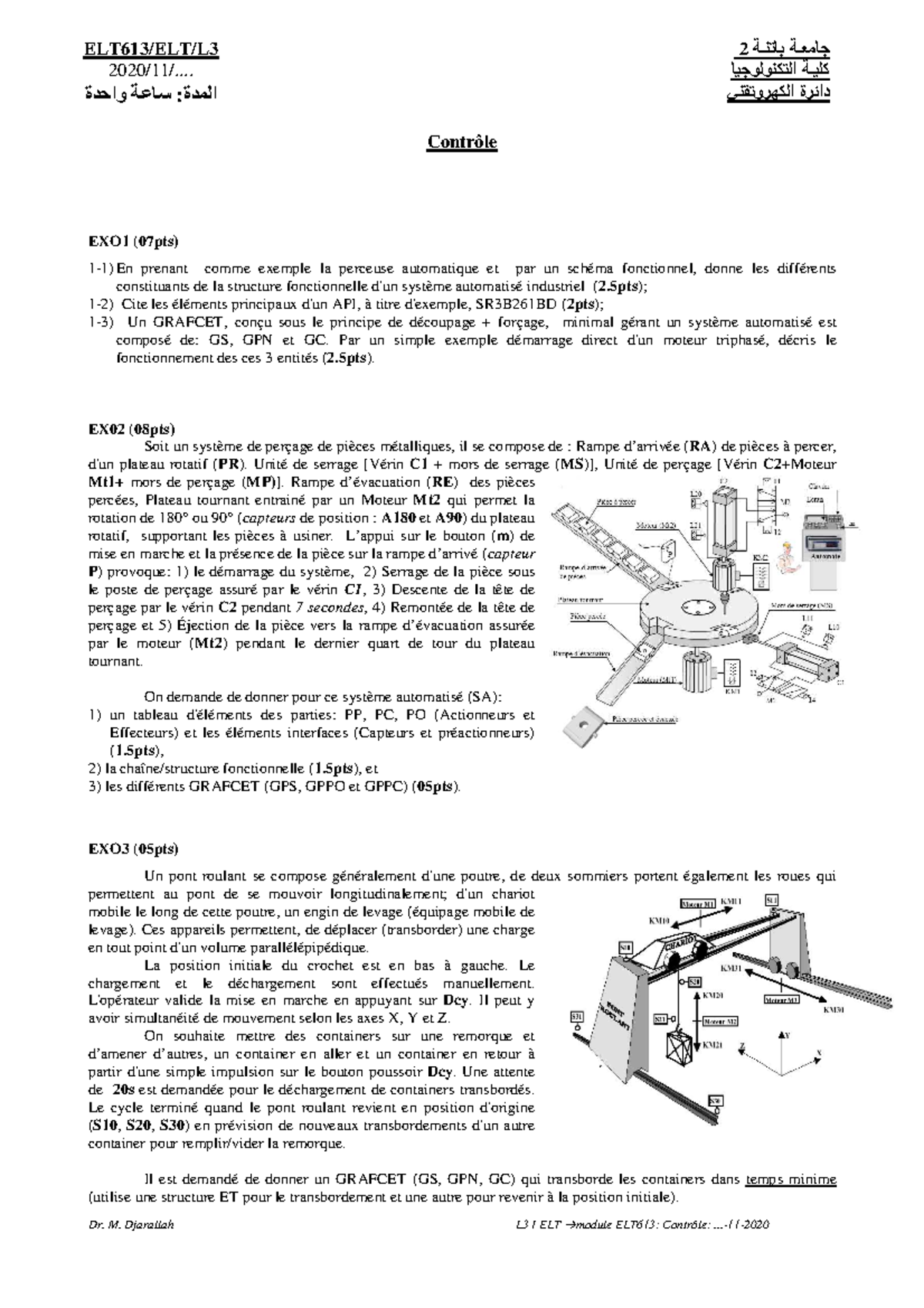 Examen 1 Corrigé Automatisme Industrielle - Contrôle EXO1 (07pts) 1-1 ...
