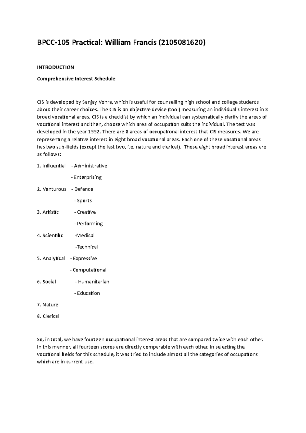 Comprehensive Interest Schedule William Xavier Francis (2105081620 ...