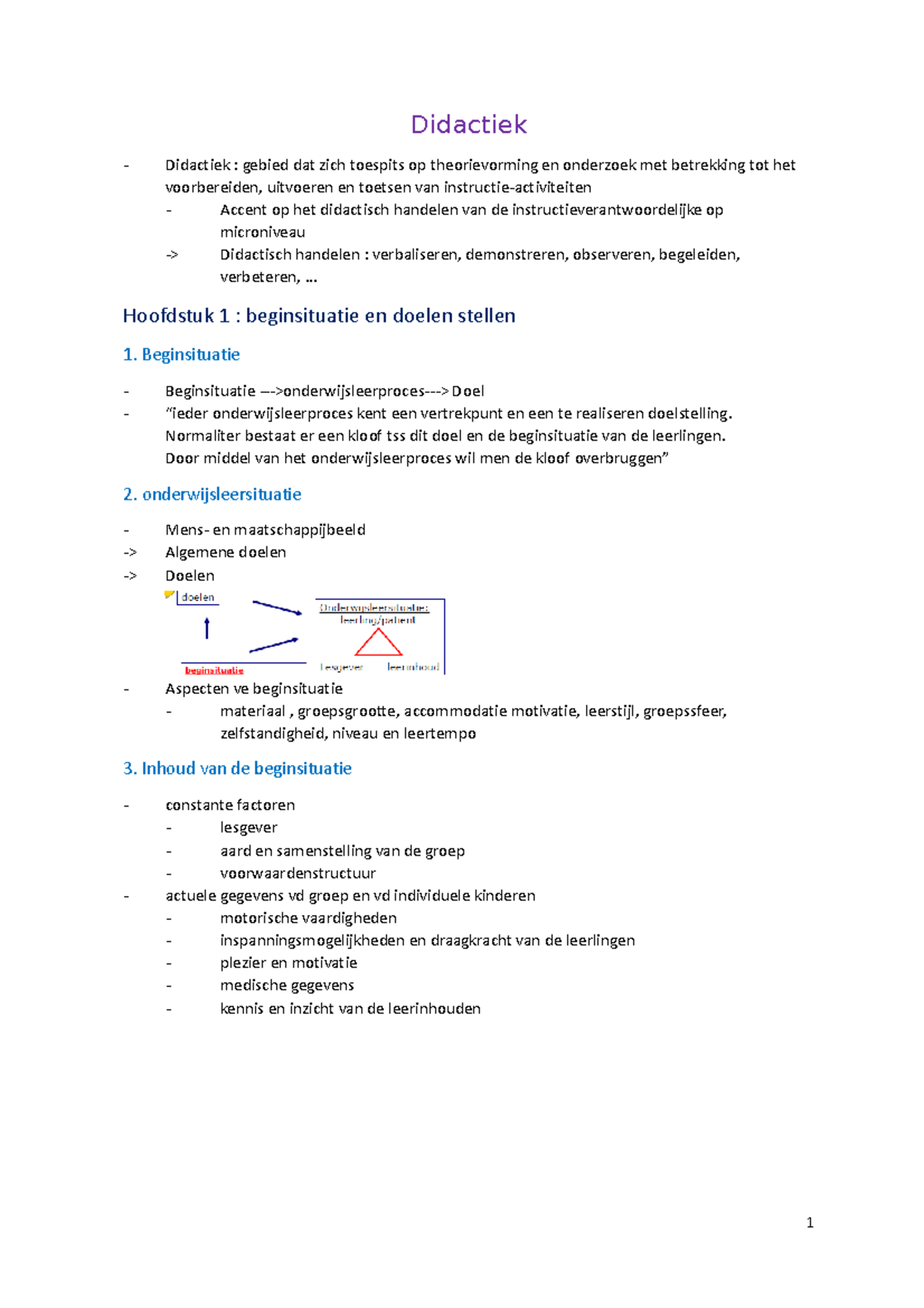 Didactiek - .. Hoofdstuk 1 : beginsituatie en doelen stellen 1 ...