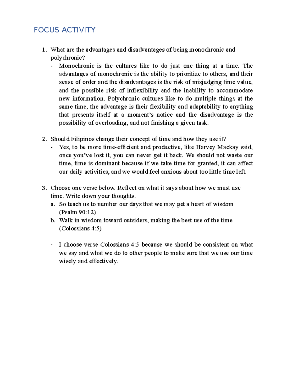 Focus Activity - Oral Com - FOCUS ACTIVITY What are the advantages and ...