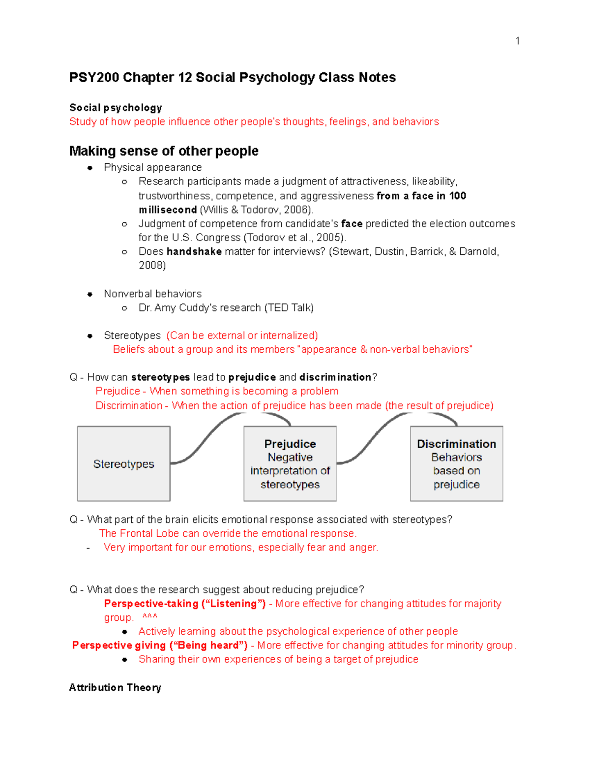 PSY200 Chapter 12 Social Psychology Class Notes 2 7 23 - PSY200 Chapter ...