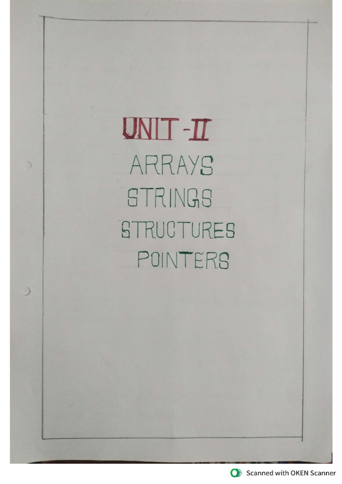 Pps Unit 2 Notes Arrays Strings Structures Pointers Question Scanned With Oken Scanner 1 1