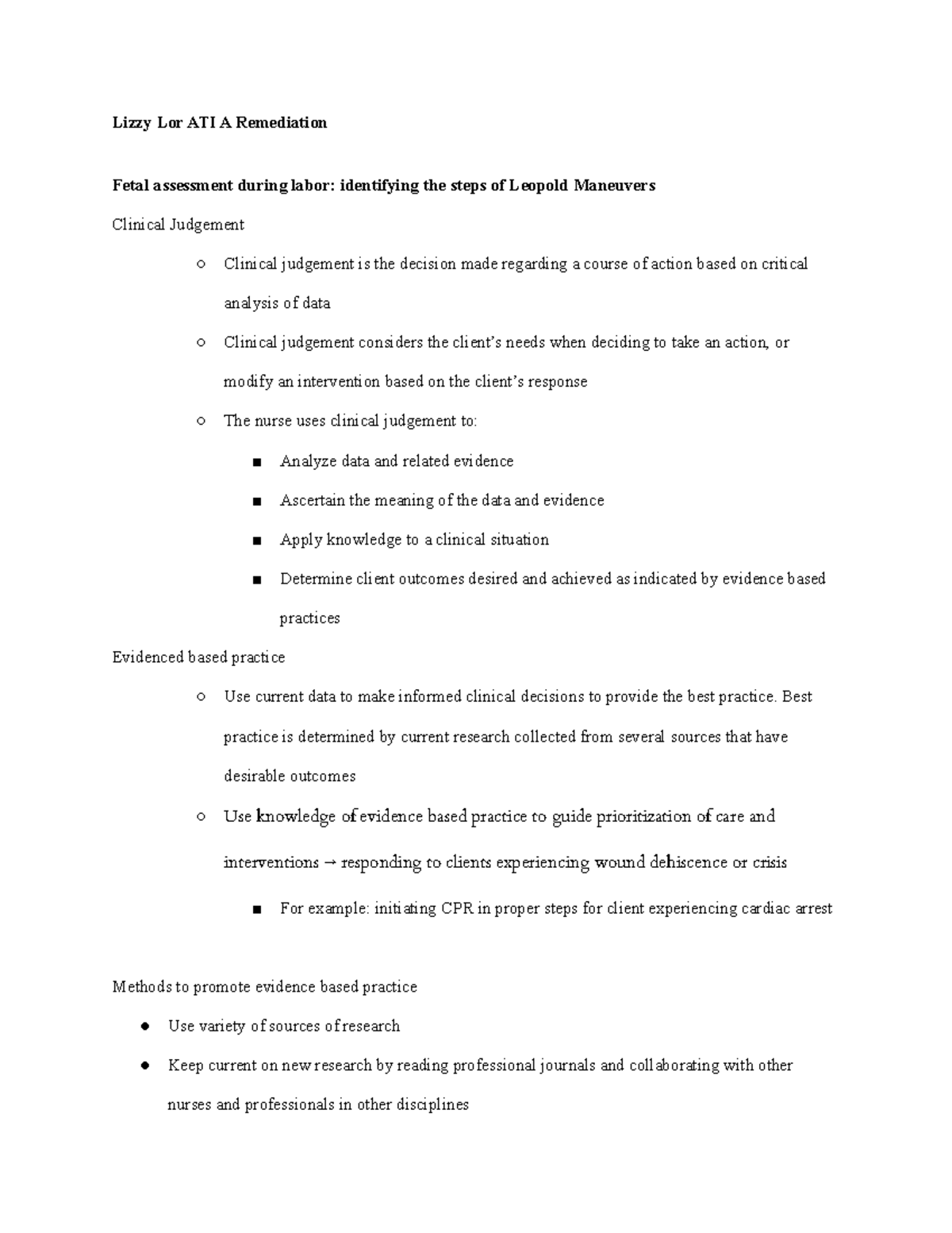 ATI remediation - ATI extra work - Lizzy Lor ATI A Remediation Fetal ...